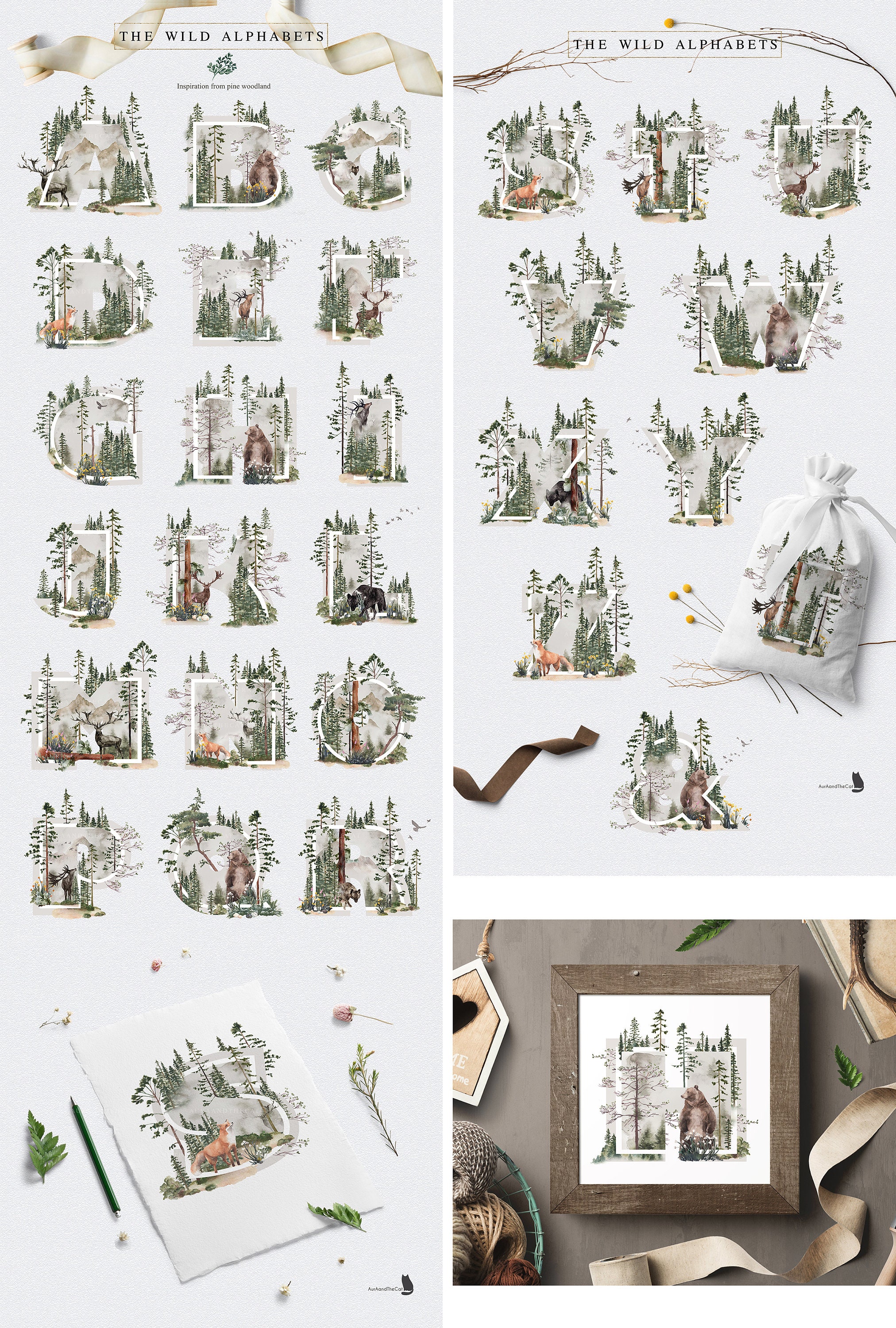 Into the Wild-watercolor Graphic Collection-animals, Trees & Mountain ...
