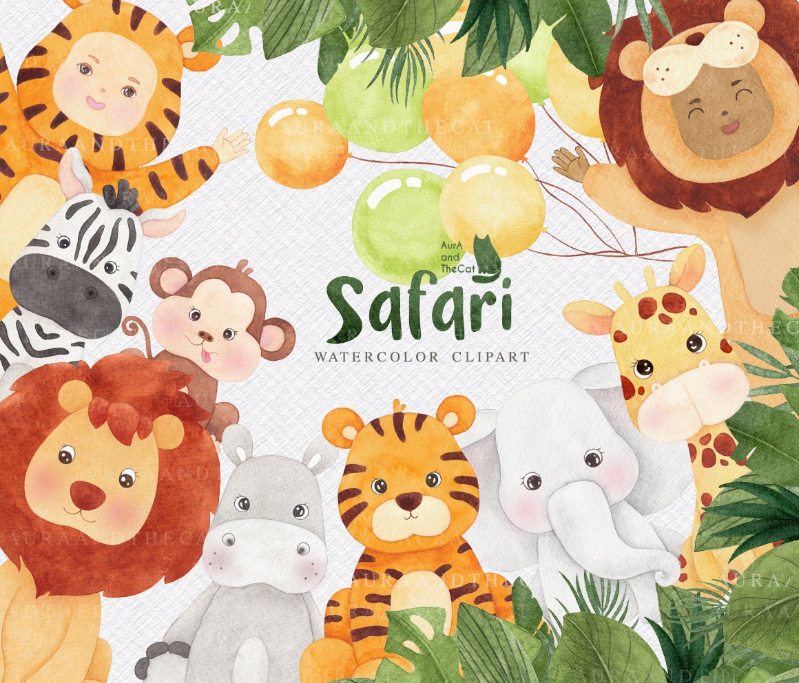 Safari Watercolor Clipart, Jungle Watercolor Clip Art, Safari Baby ...