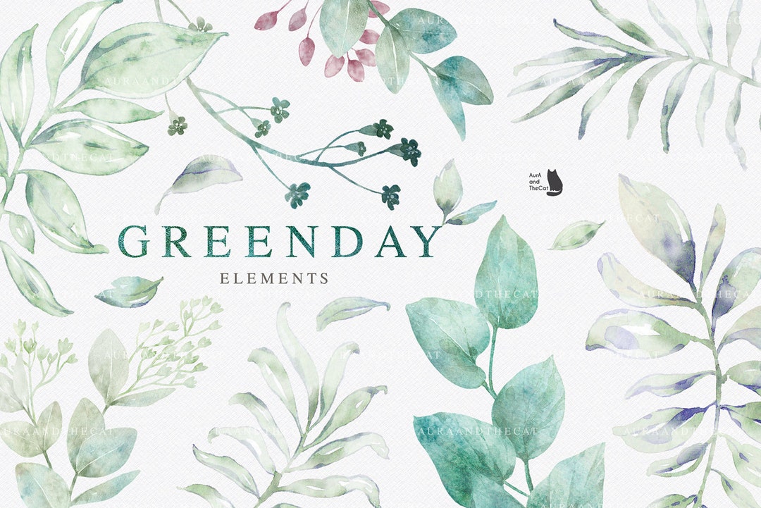Green Day - Elements - Watercolor Clipart - Foliate - Leaves Clipart ...