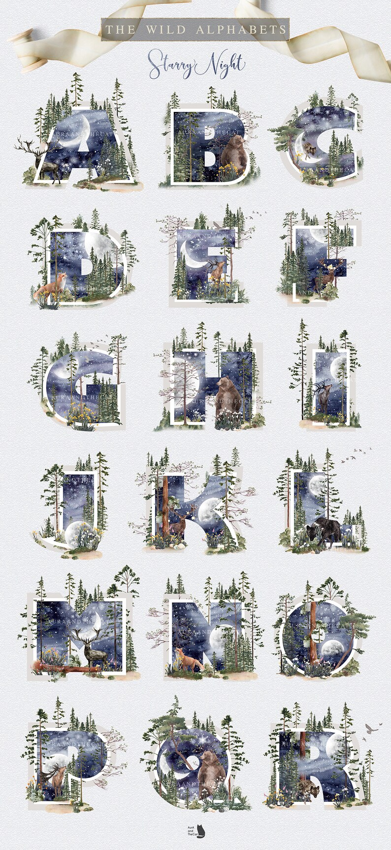 Into the Wild - the Wild Alphabets Starry Night-watercolor Alphabets ...