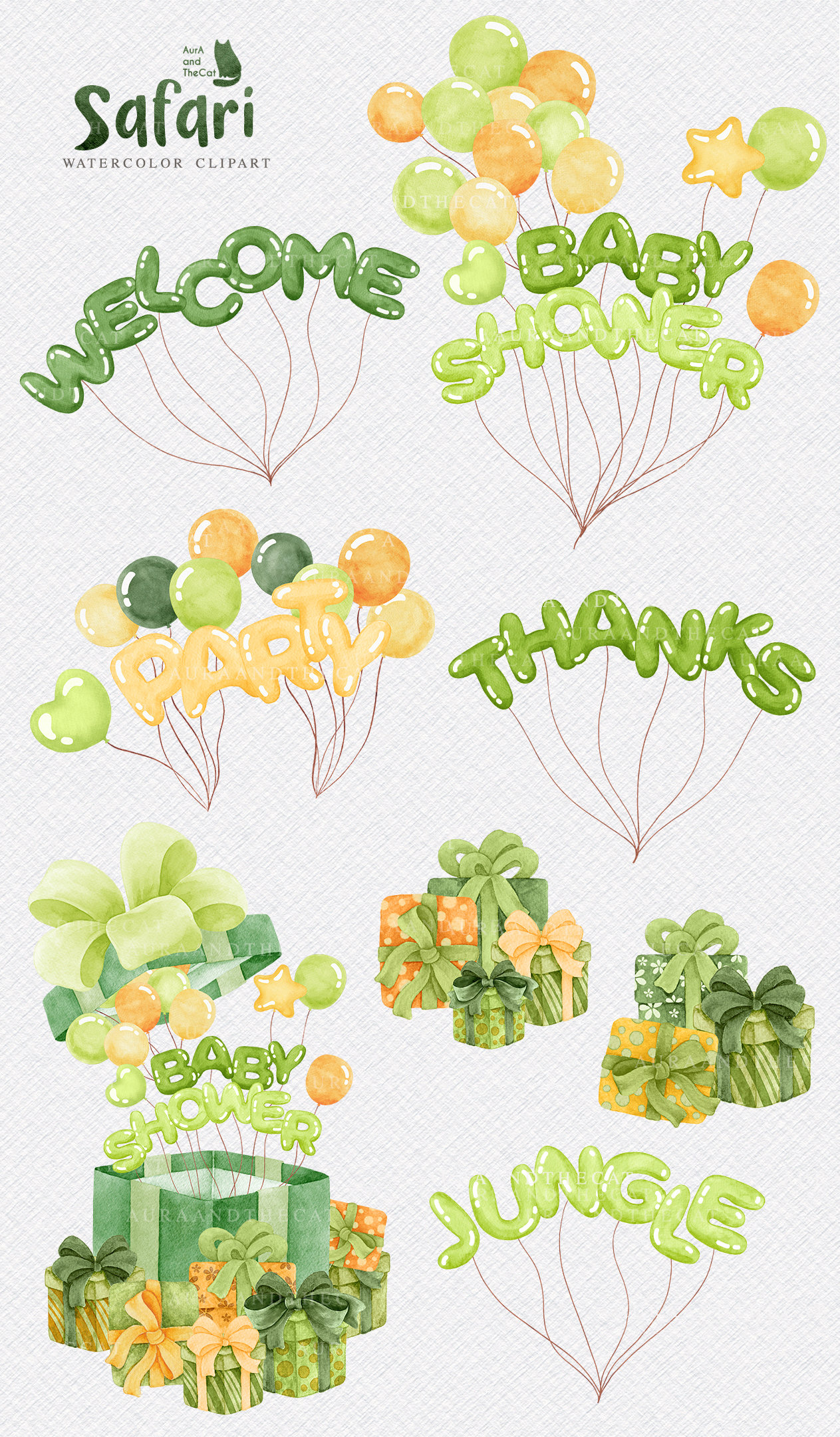 Safari Watercolor Clipart, Jungle Watercolor Clip Art, Safari Baby ...
