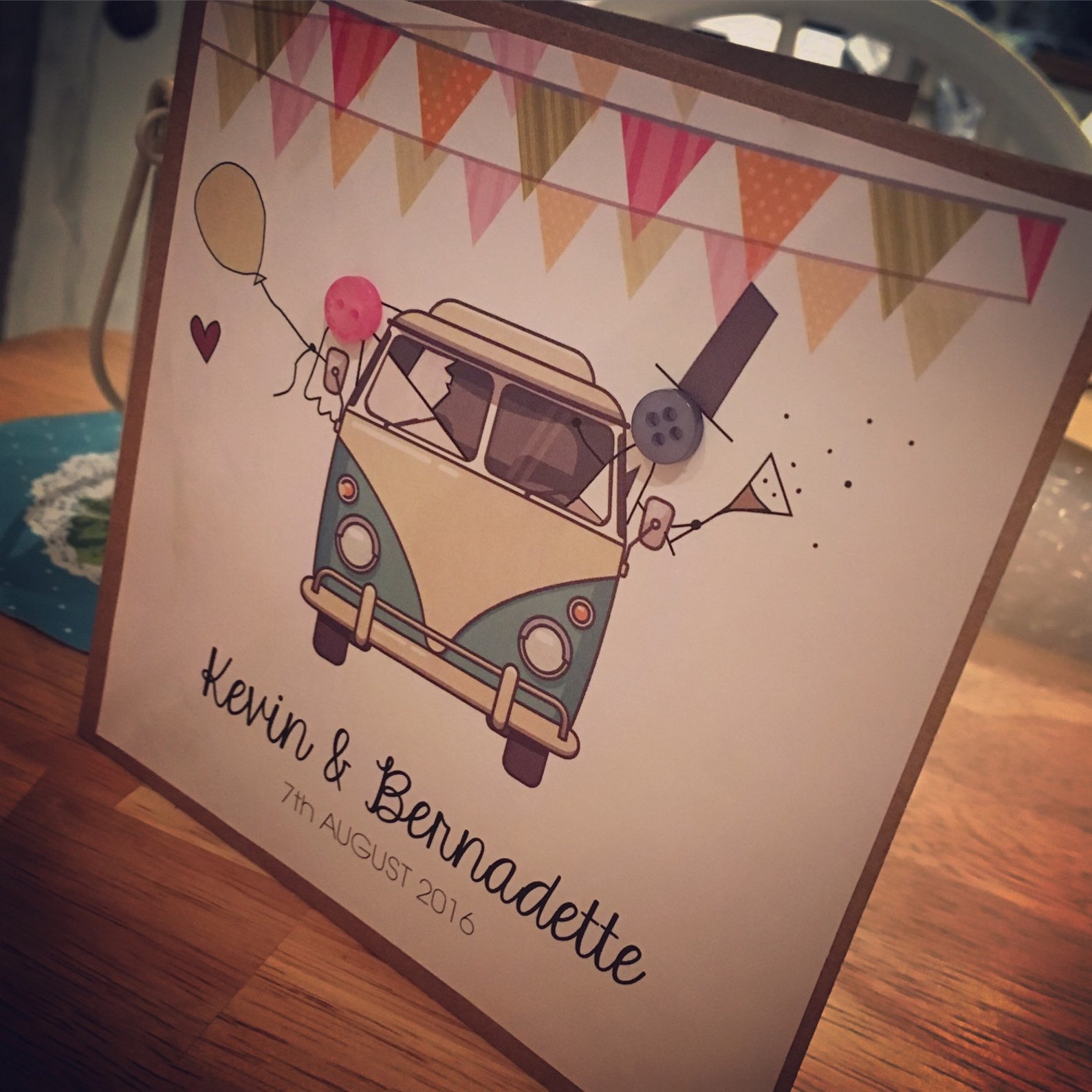 Personalised Camper Van Wedding Card Bride and Groom Button - Etsy UK