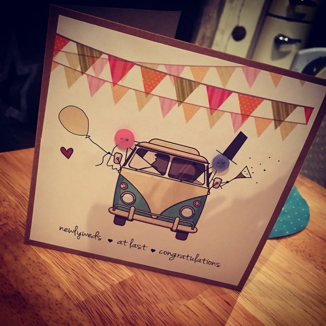 Personalised Camper Van Wedding Card Bride and Groom Button - Etsy UK