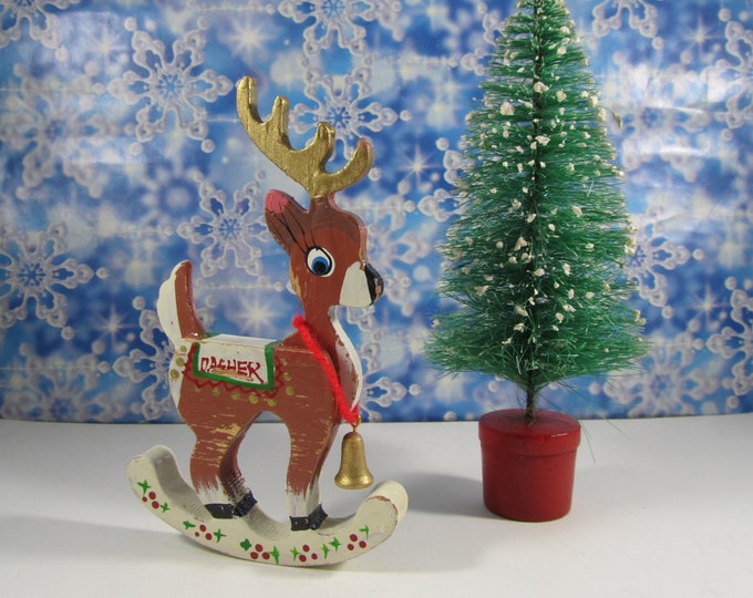 Vintage Rocking Deer Ornament dasher Painted Wood Christmas Decoration ...