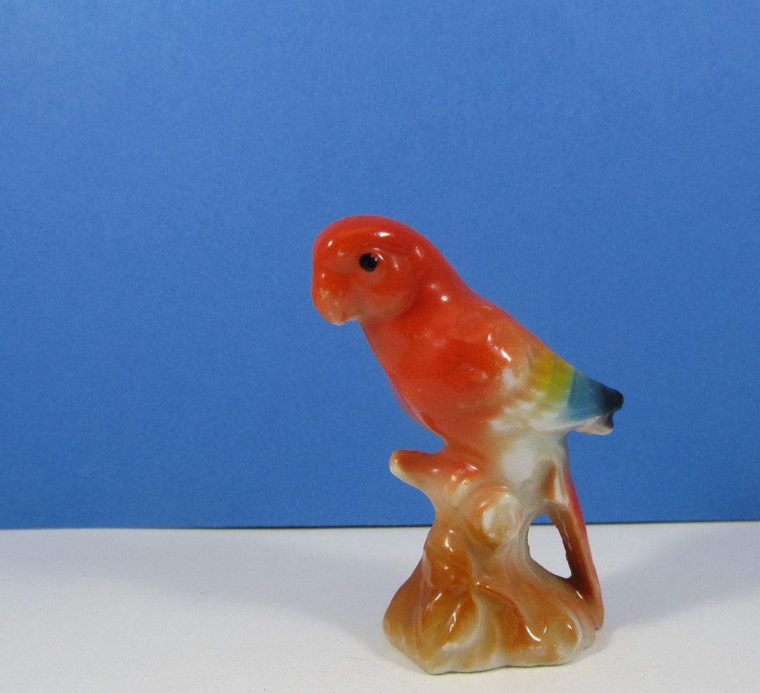 Miniature Parrot Figurine Colorful Bird on Tree Branch Vintage ...