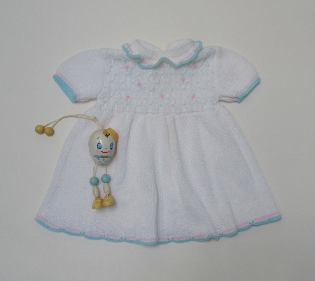 Knit Baby Dress Pink Rosettes Scalloped Collar & Hem Jacobson's ...