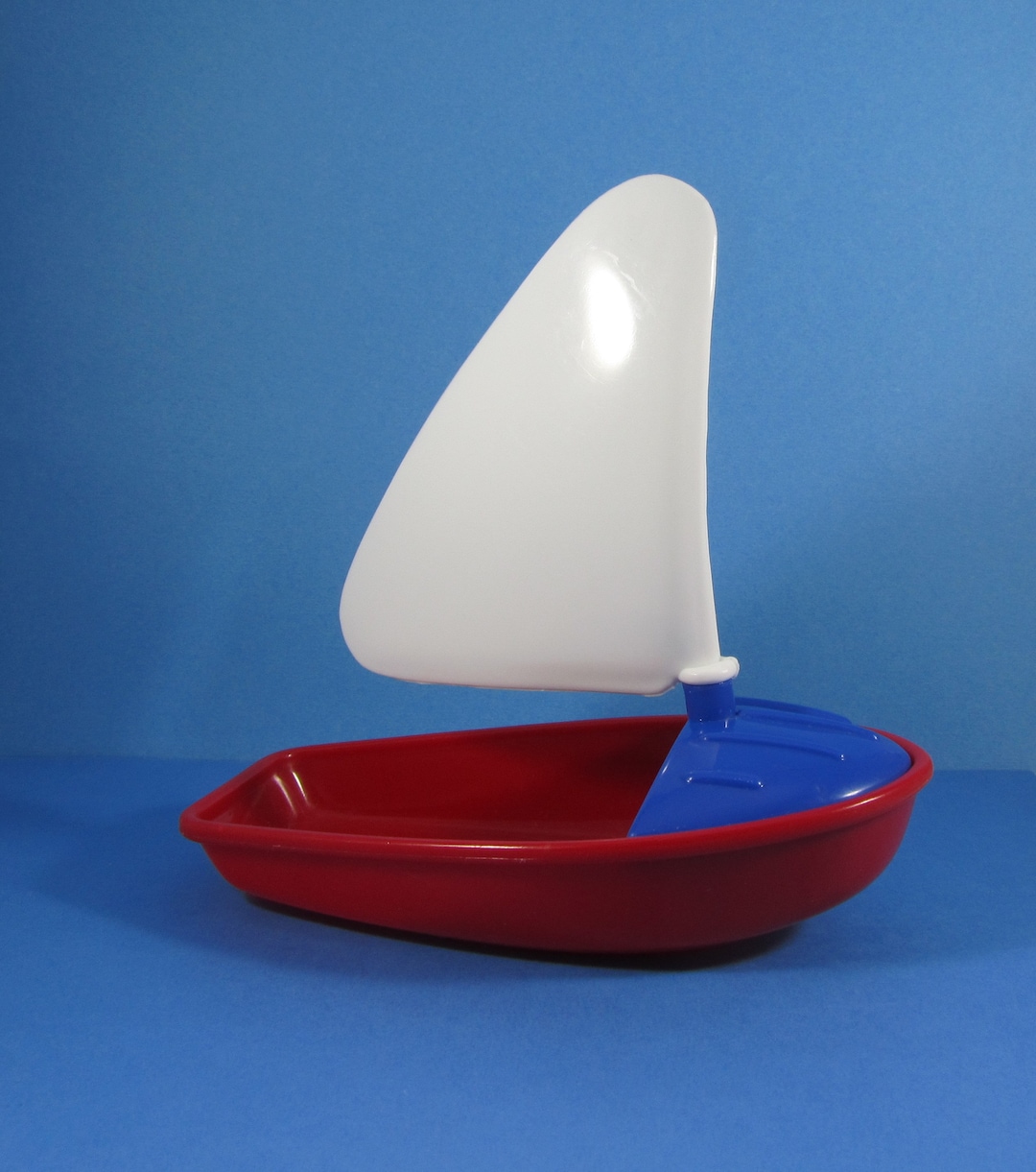 Plastic Sailboat Toy Red White Blue Boat With Sail - Etsy