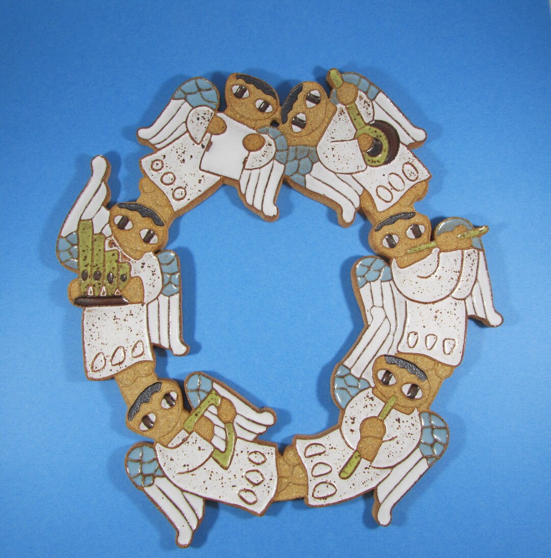 Vintage Angel Wreath "st Andrew's Abbey" Religious Ceramic Pottery Art ...