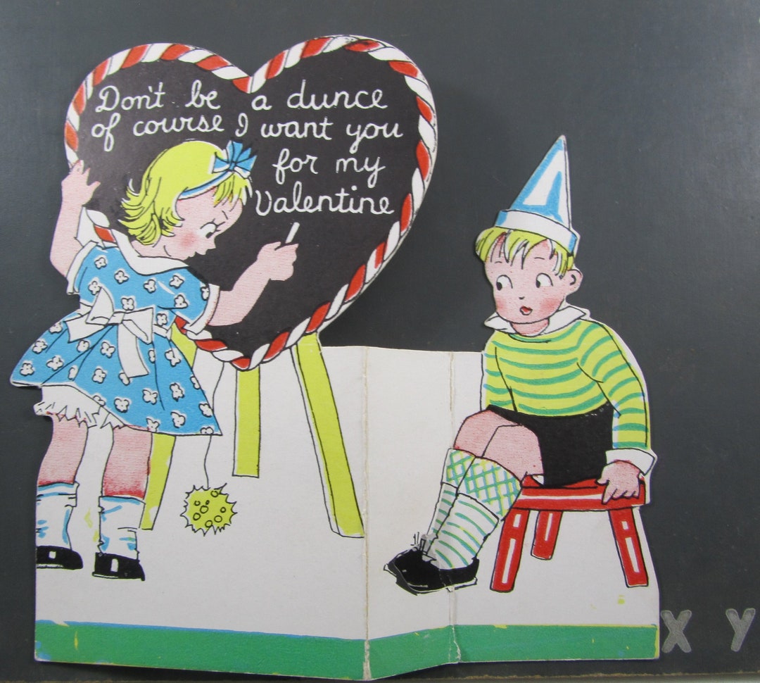 Vintage Valentine School Dunce Card Girl & Boy With Chalkboard 1930s - Etsy