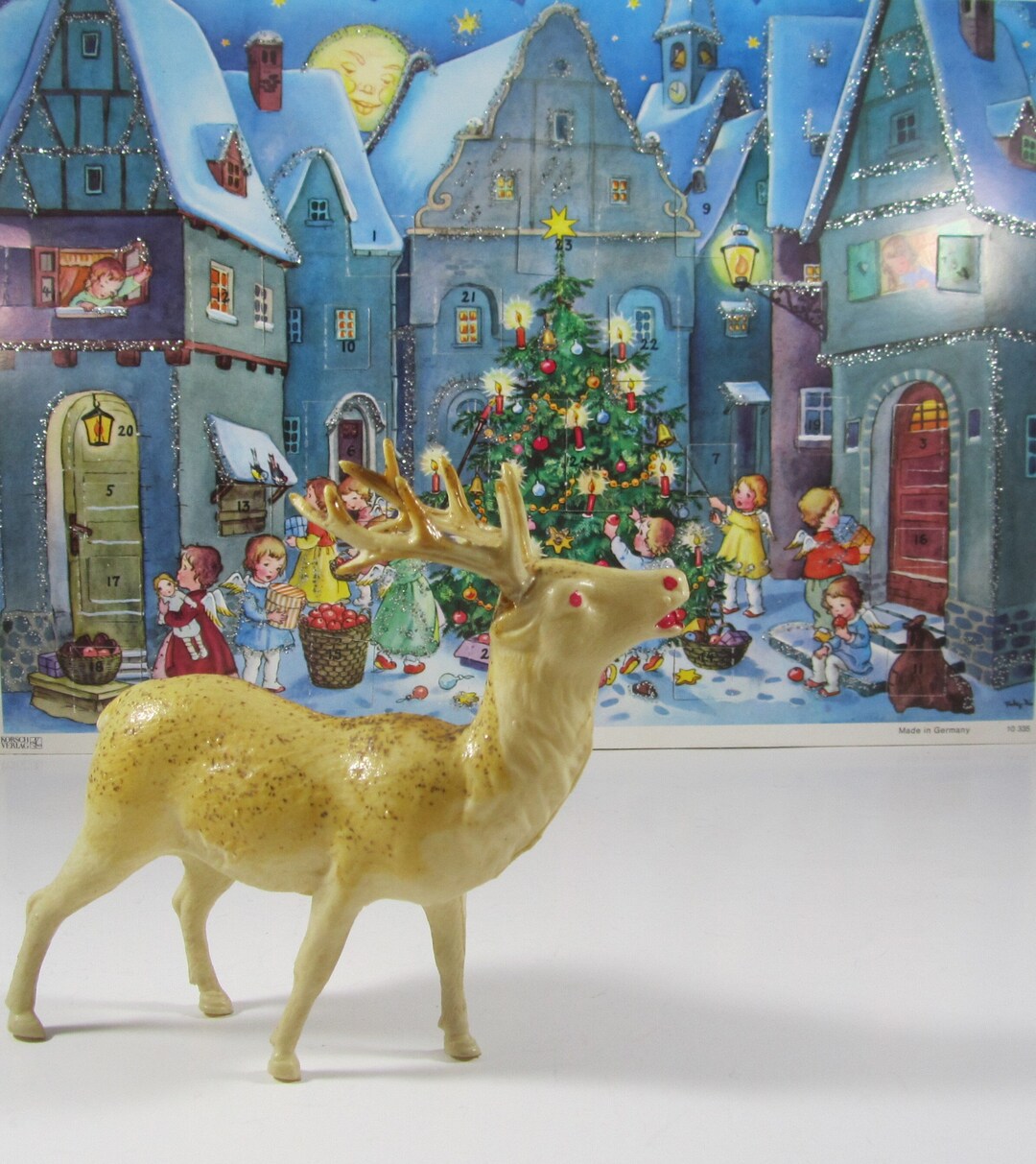 Vintage Glitter Deer Celluloid Figurine White Reindeer Christmas ...