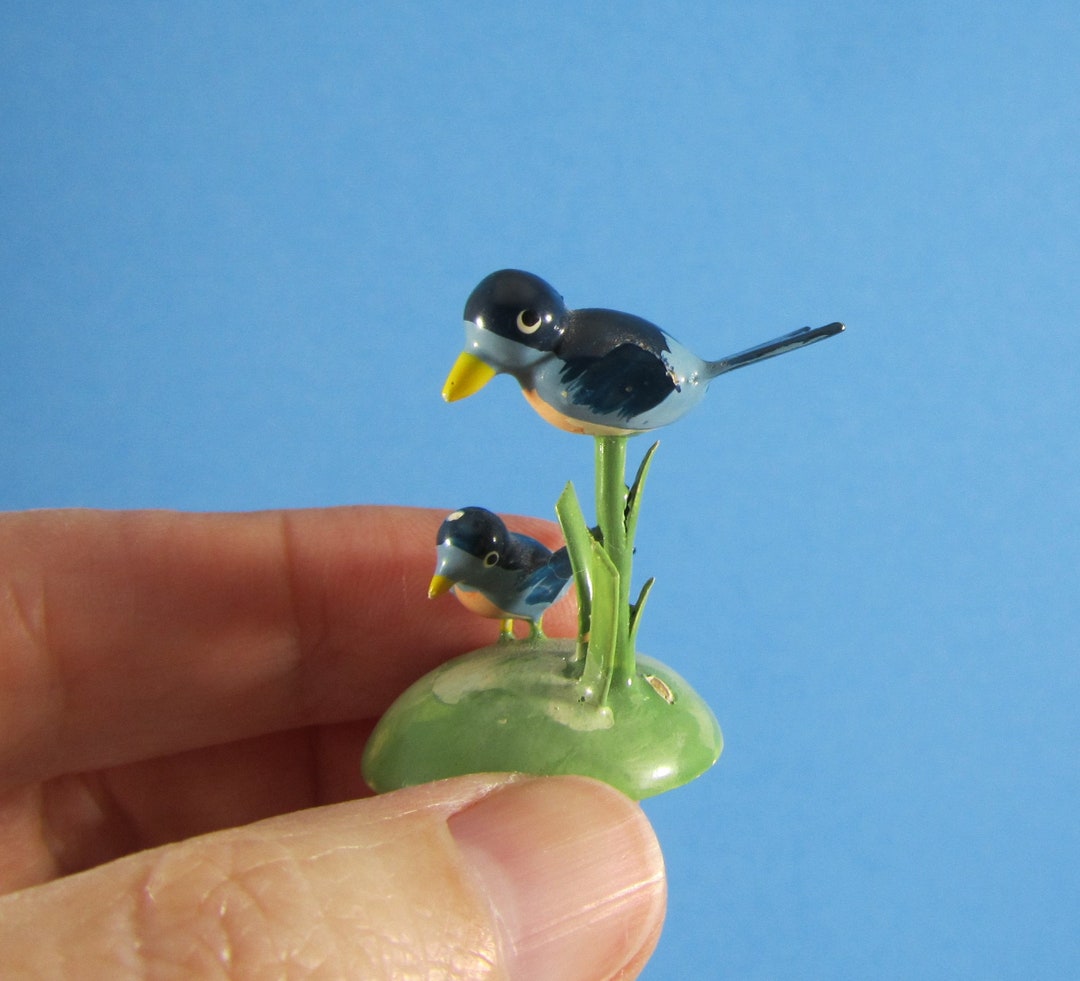 Miniature Wood Blue Bird Figurine "birds on a Twig" Vintage Spring ...