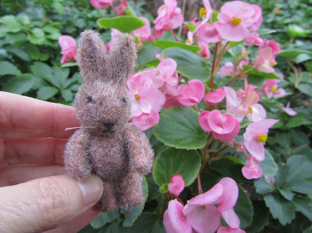 Miniature Flocked Bunny Figure Brown Fuzzy Rabbit Vintage Craft Animal ...
