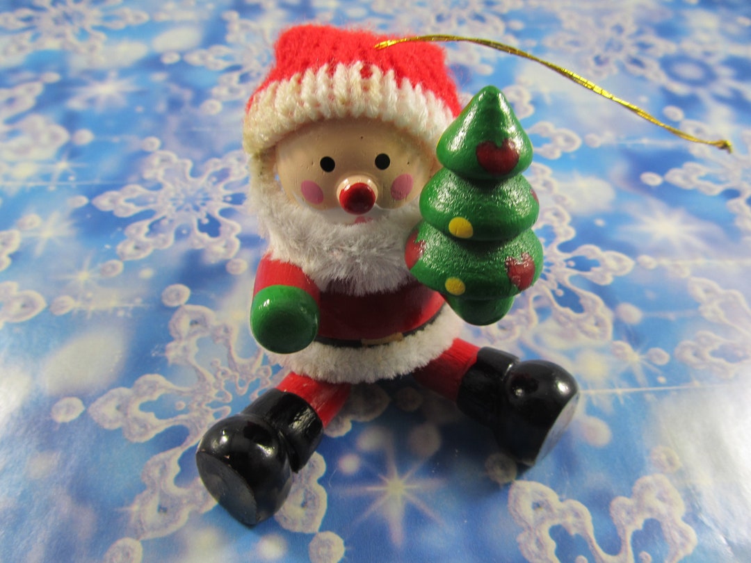 Wood Santa With Christmas Tree Ornament Vintage Dakin 1988 "distressed ...