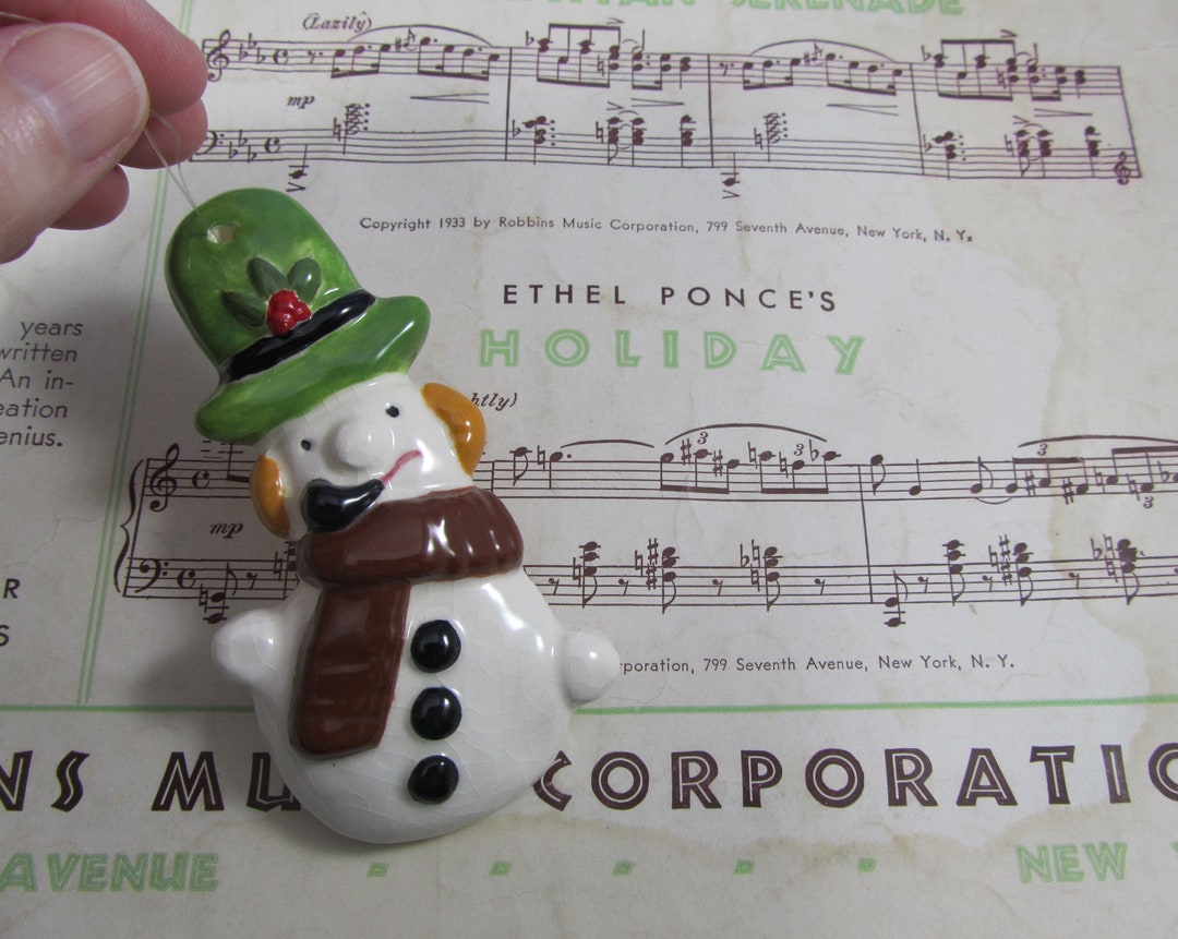 Snowman With Pipe Ornament Hand Painted Ceramic Christmas Decoration - Etsy