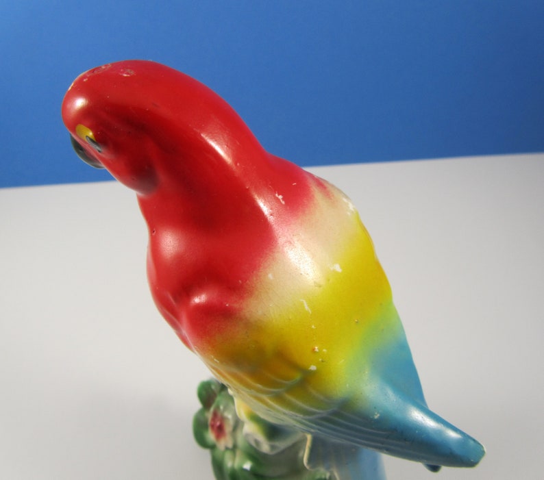 Vintage Parakeet Figurine Ceramic Red Head Bird on Flower - Etsy