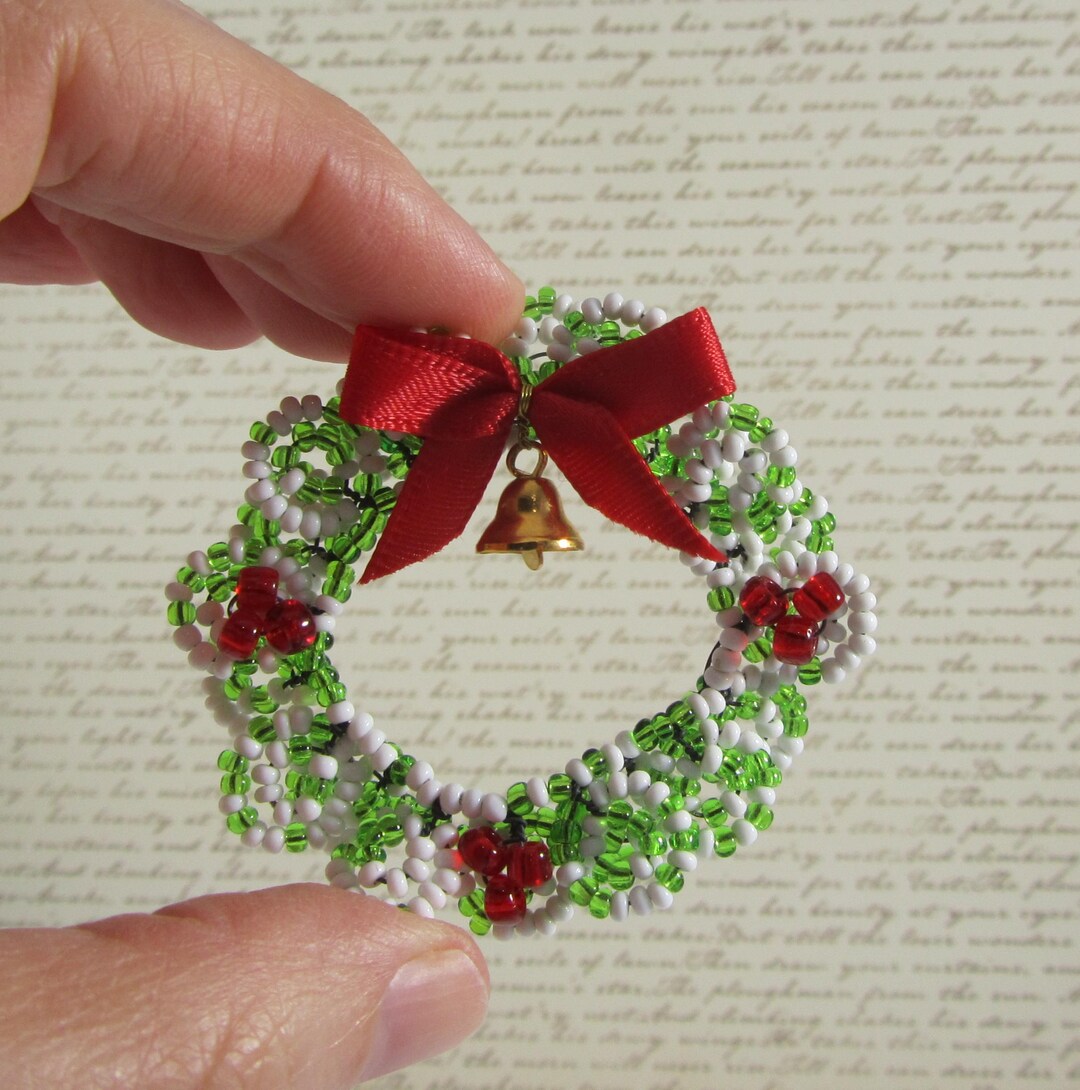 Miniature Seed Bead Wreath Ornament Vintage Christmas Craft Project ...