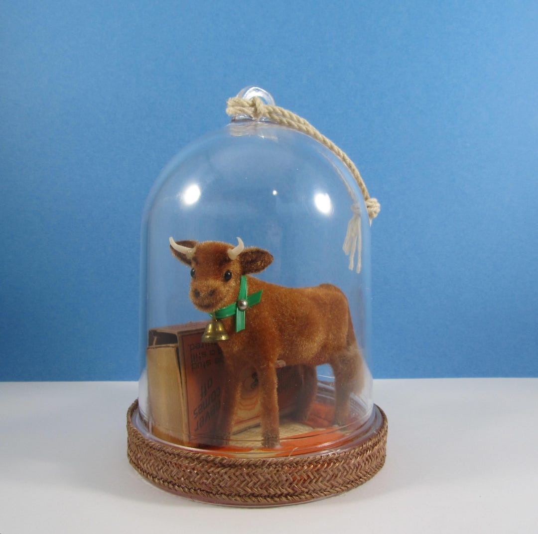 Vintage Flocked Brown Cow in Dome Craft Project "wagner" Fuzzy Animal ...