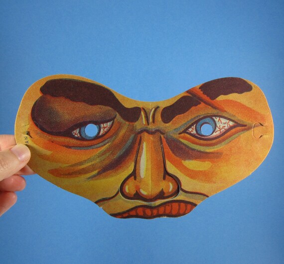 Vintage Cardboard Mask Creepy Man with Bloodshot Eyes… - Gem