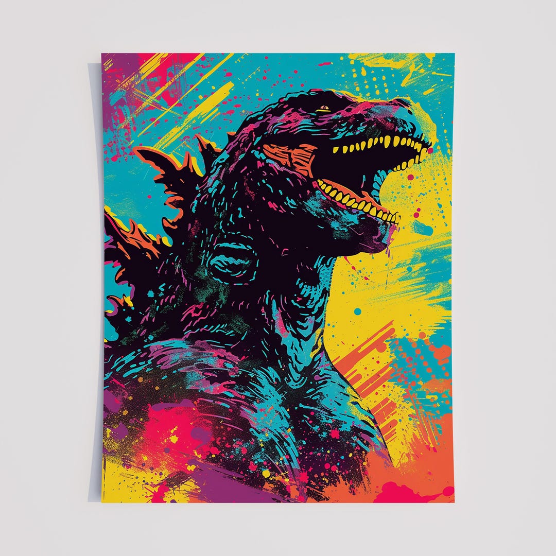 Godzilla Neon Pop Art Print: Vibrant Kaiju Monster Wall Decor - Etsy