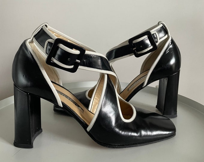 GIANMARCO LORENZI Vintage Designer High Heel GML Black & White Square ...