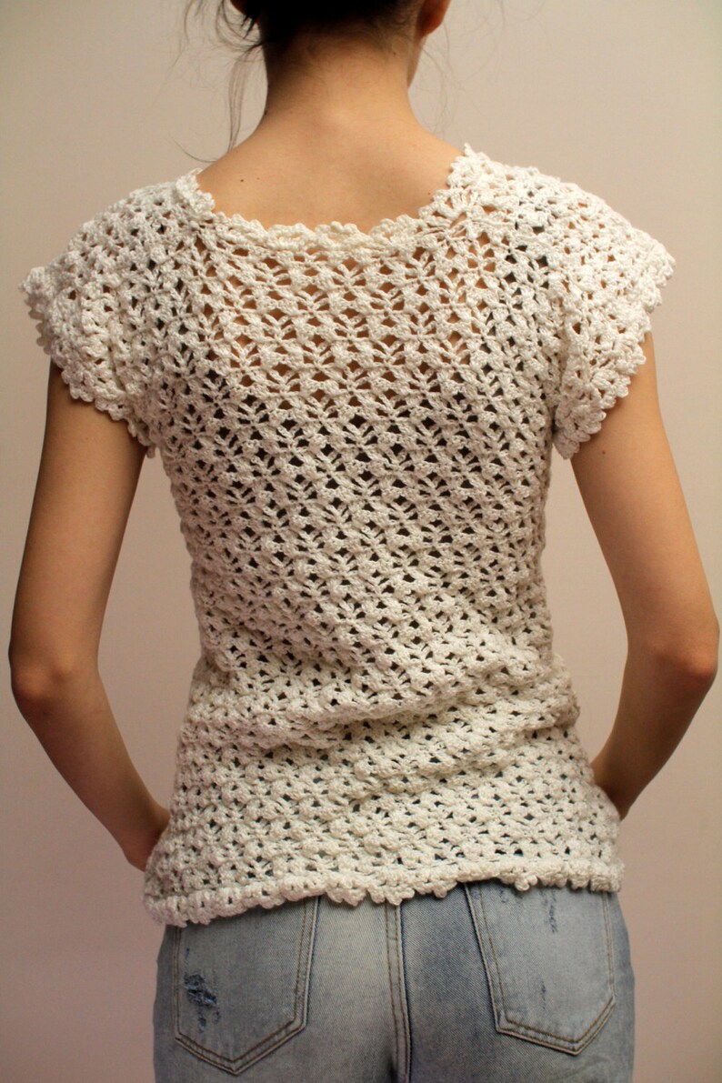 Vintage Beige Crochet Sweater Hand Made Crochet Flowers Eu36 - Etsy