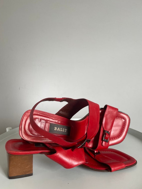 Bally Red Sandals Heeled Sandals Y2K Vintage EUR39 US… - Gem