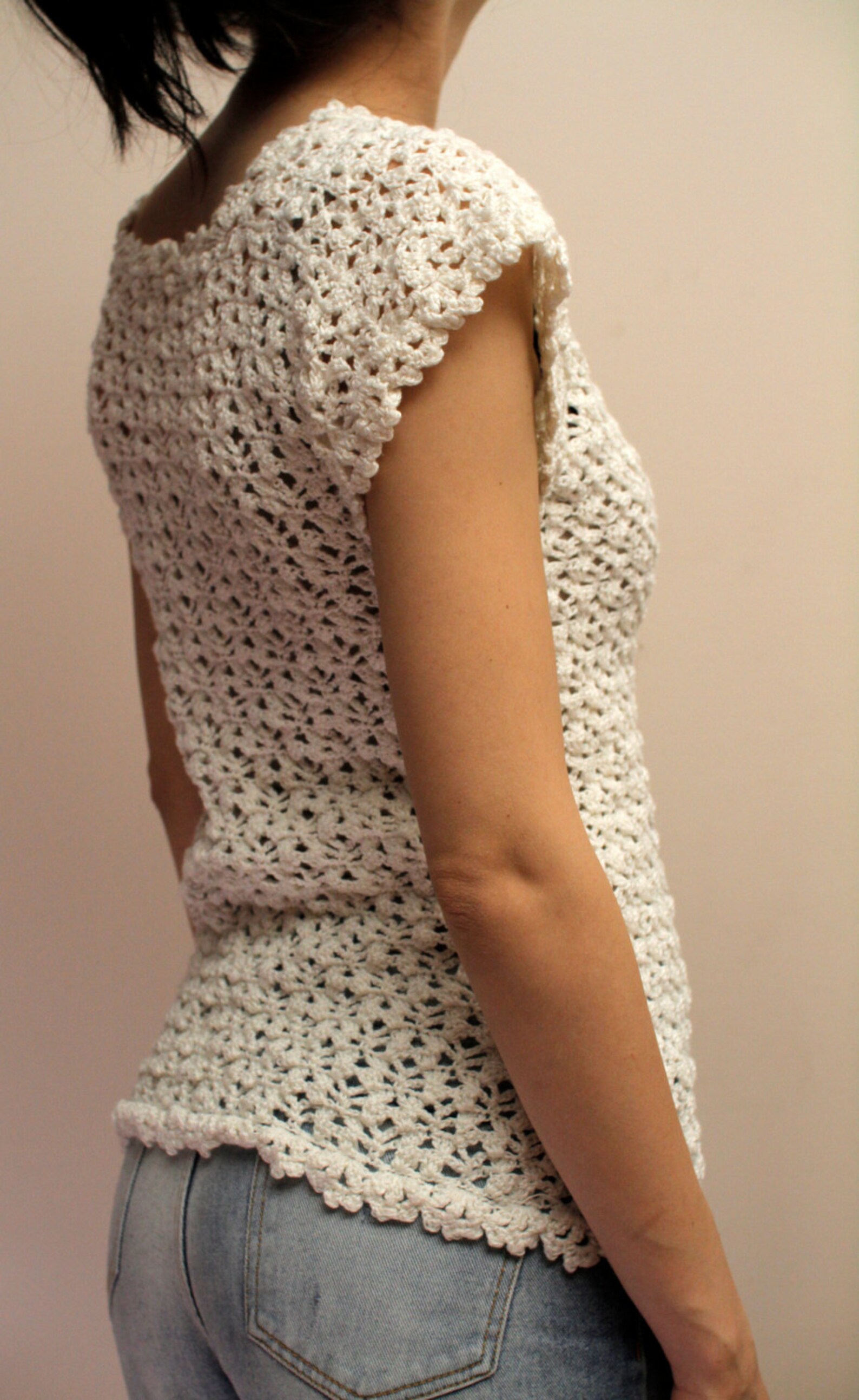 Vintage Beige Crochet Sweater Hand Made Crochet Flowers Eu36 - Etsy