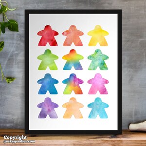 The Watercolor Meeple Poster - 12 Meeple Version | Tabletop and ...