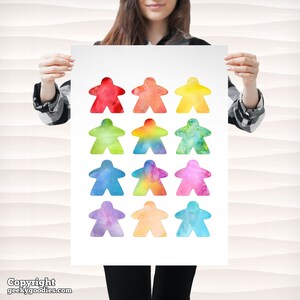 The Watercolor Meeple Poster - 12 Meeple Version | Tabletop and ...