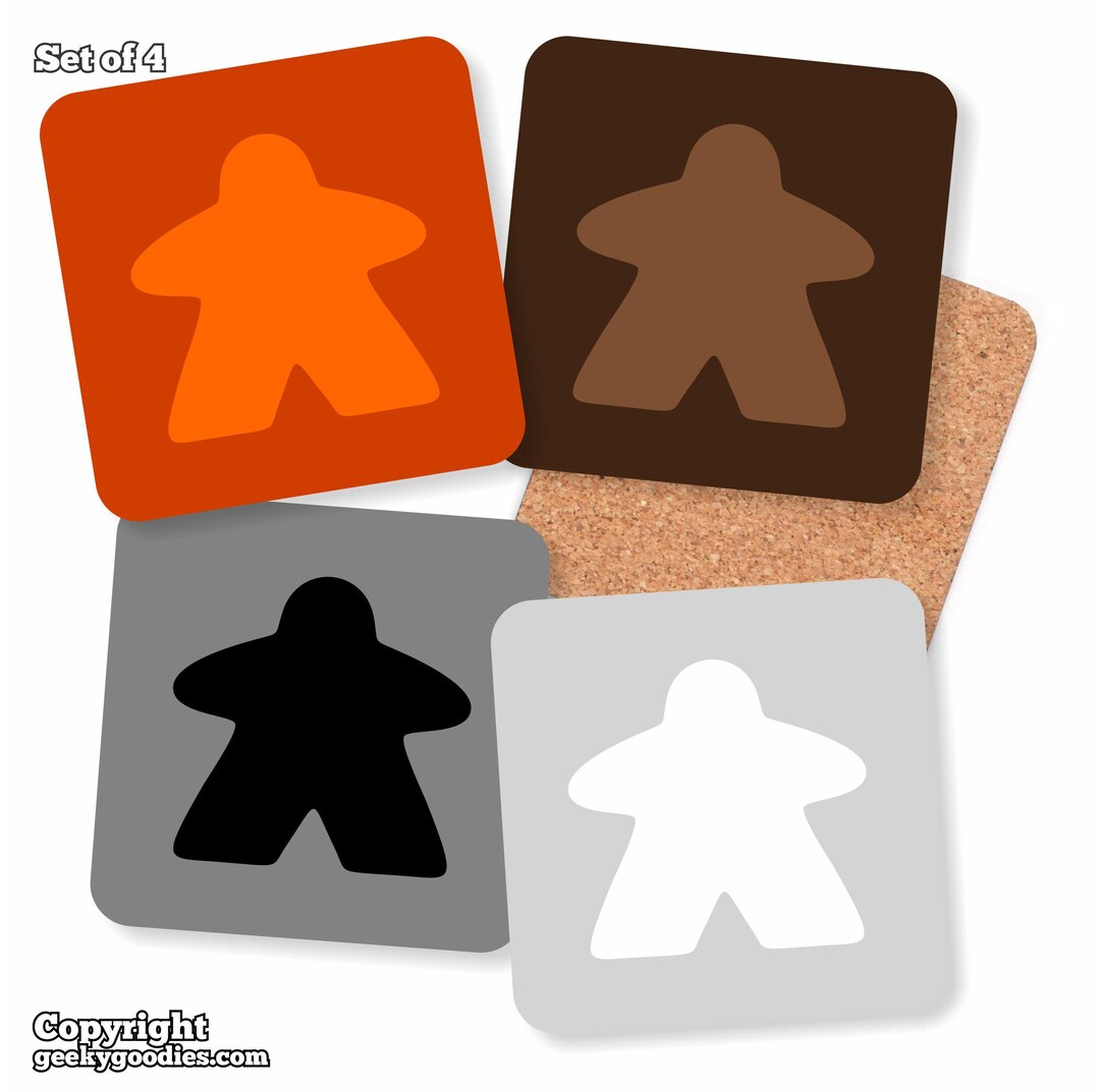 Meeple Drink Coasters - A Set of 4 More Colours | Meeples Coaster for Boardgame Room Night Hot ...
