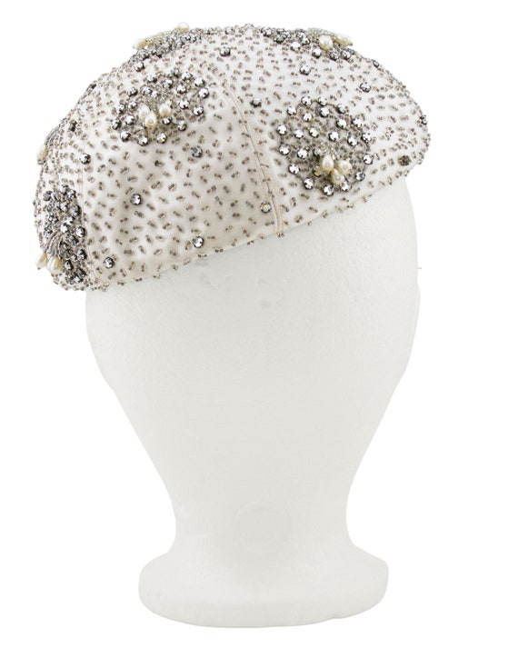 1950's Silver Beaded & Embellished Beret - Gem