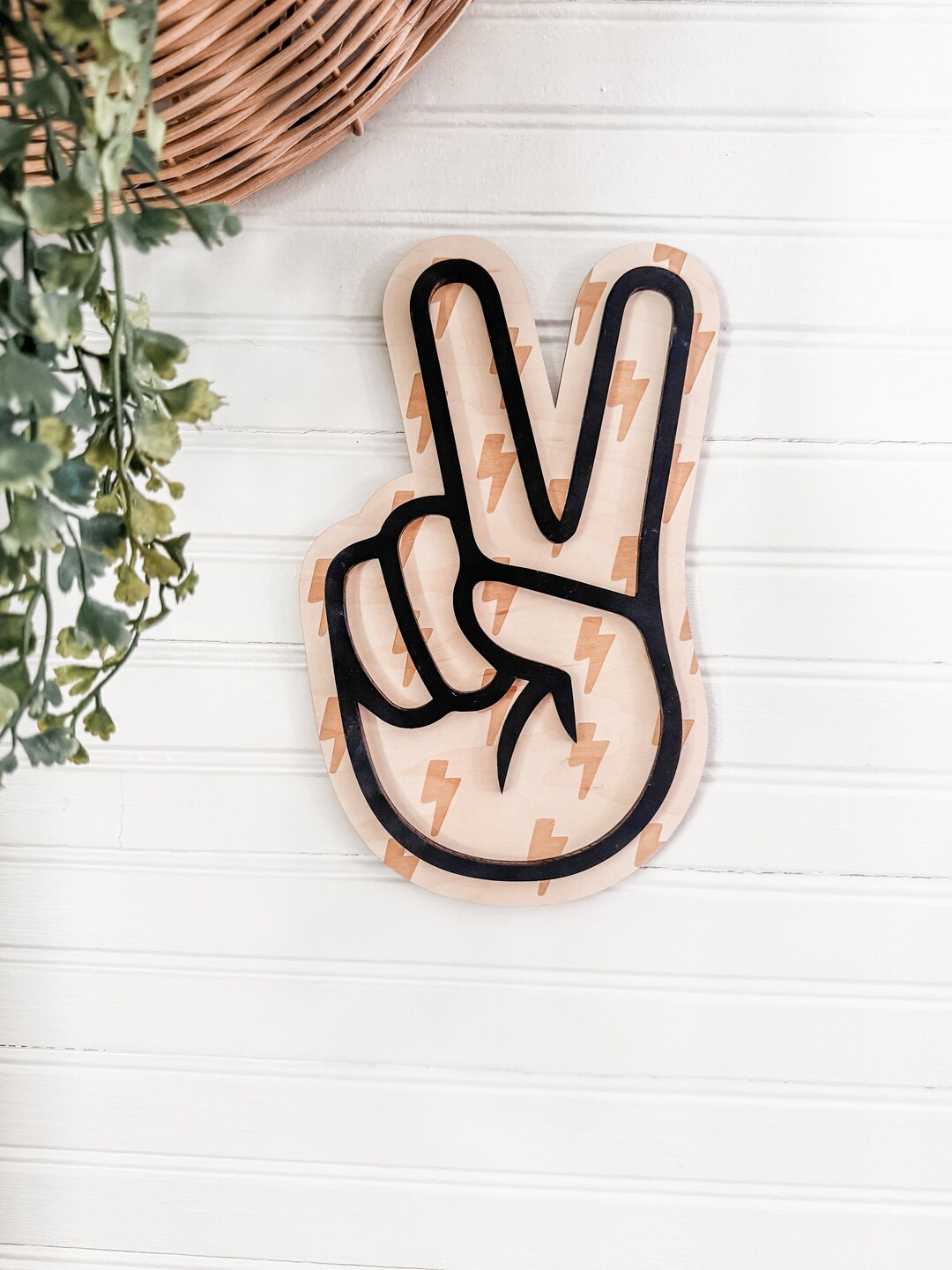 Lightening Bolt Hand Peace Sign | Engraved Wood Sign | Nursery Decor ...