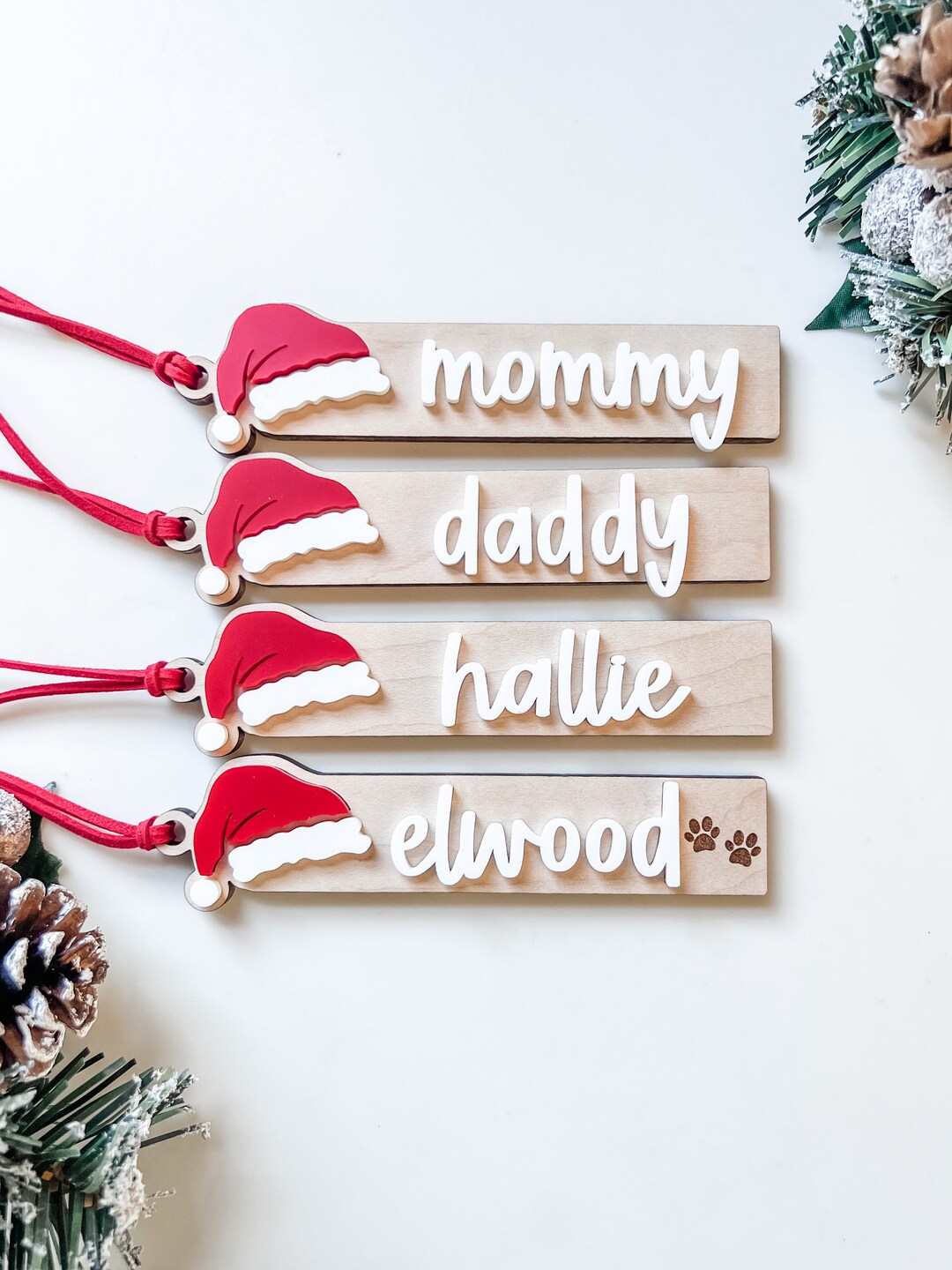 Personalized Santa Hat Stocking Tags | Wooden Name Tags | Christmas ...