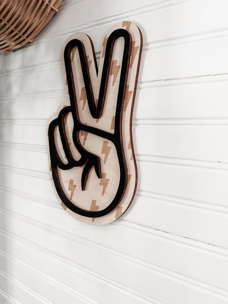 Lightening Bolt Hand Peace Sign | Engraved Wood Sign | Nursery Decor ...