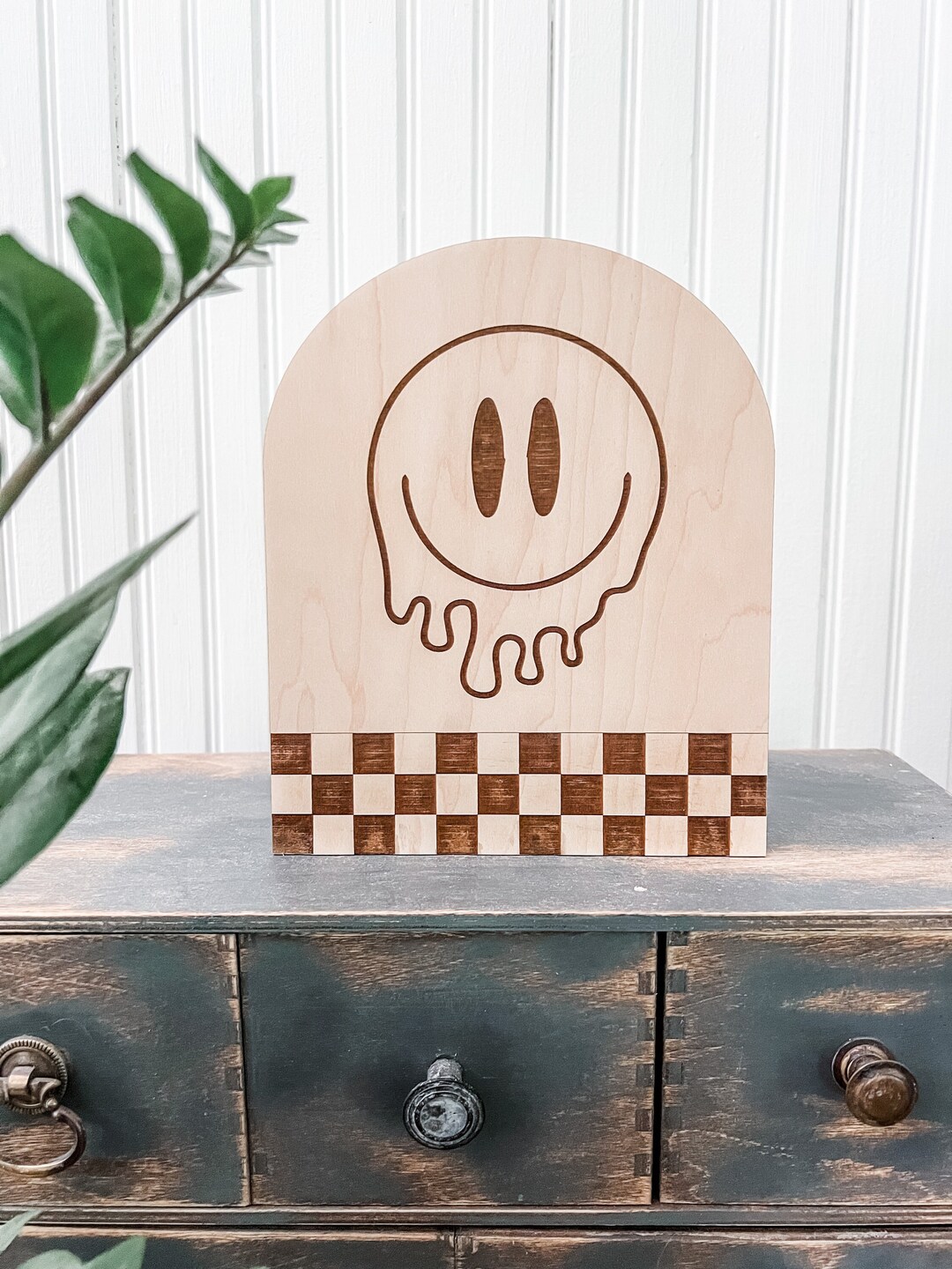 Drippy Smiley Face Sign Checkered Nursery Decor Boho Handmade Boho ...