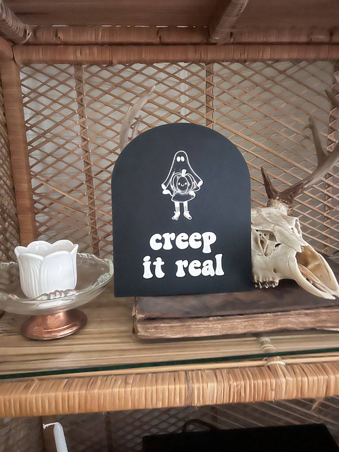 Creep It Real Arch Sign | Boho Halloween Decor | Skeleton Peace Sign ...