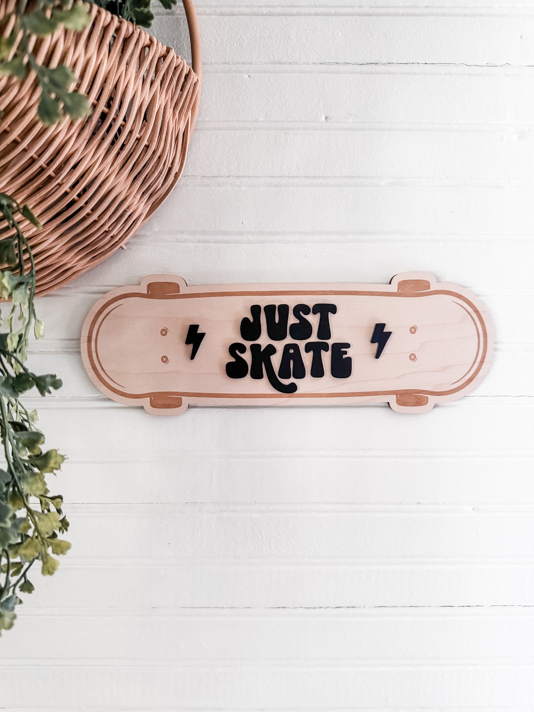 Just Skate Skateboard Wood Sign | Nursery Decor | Handmade | Skater ...