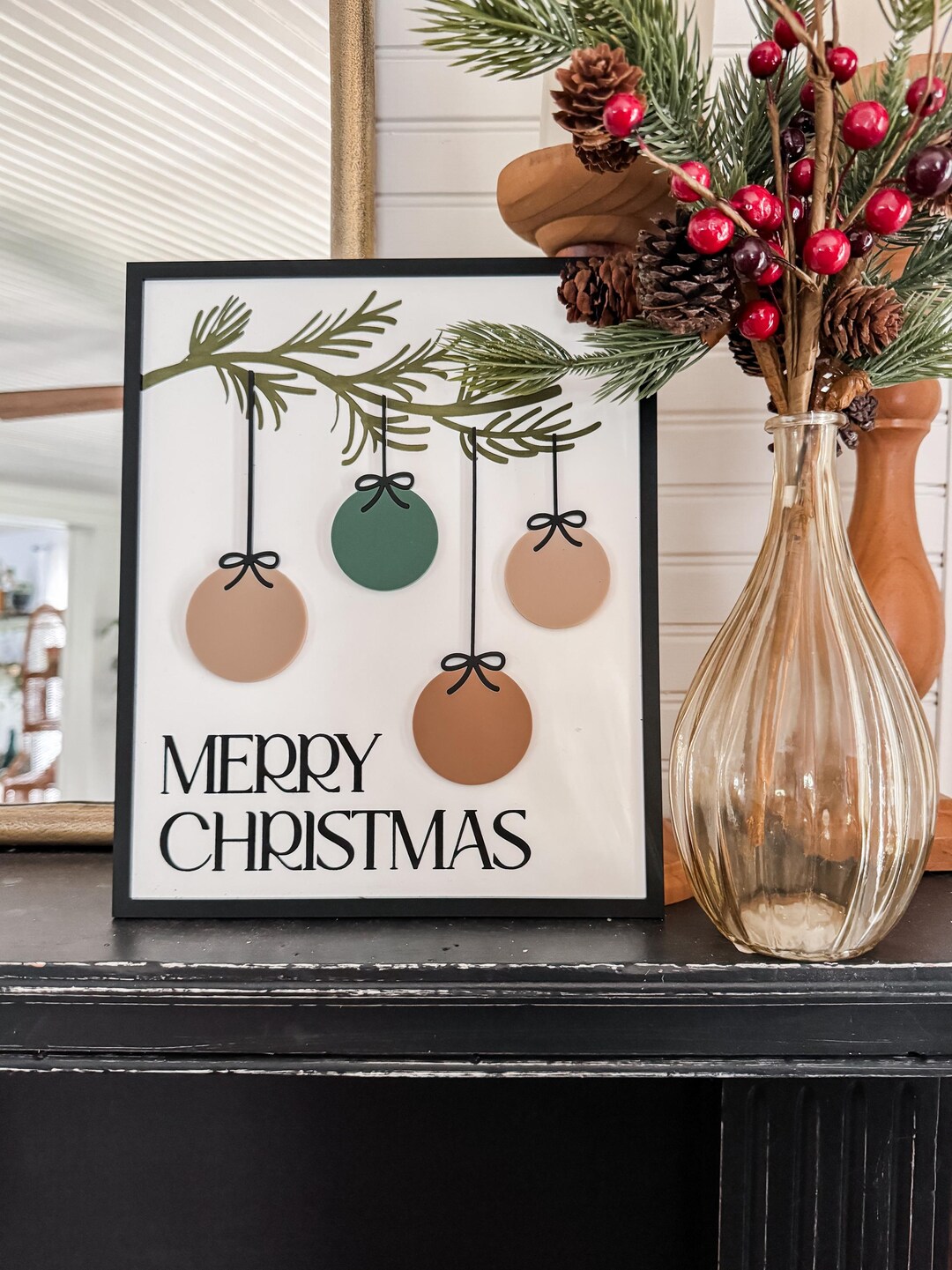 Merry Christmas Ornament Sign | Framed Christmas Sign | 3D Sign | Laser ...