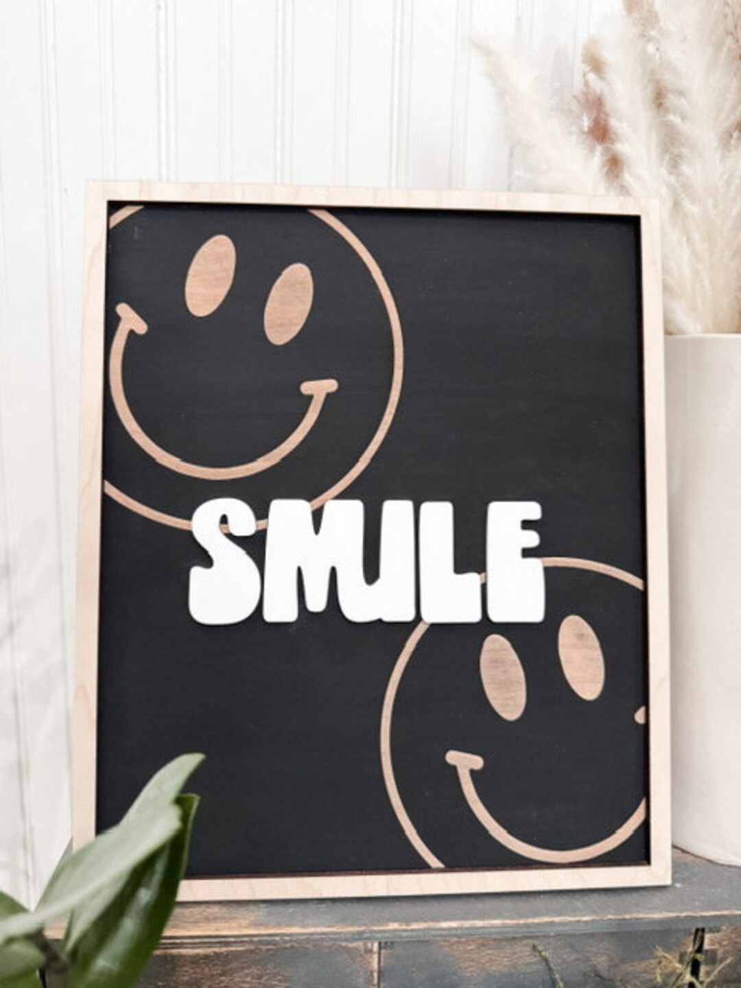 Retro Smiley Face Smile Framed Sign | Laser Engraved | Boho Decor ...