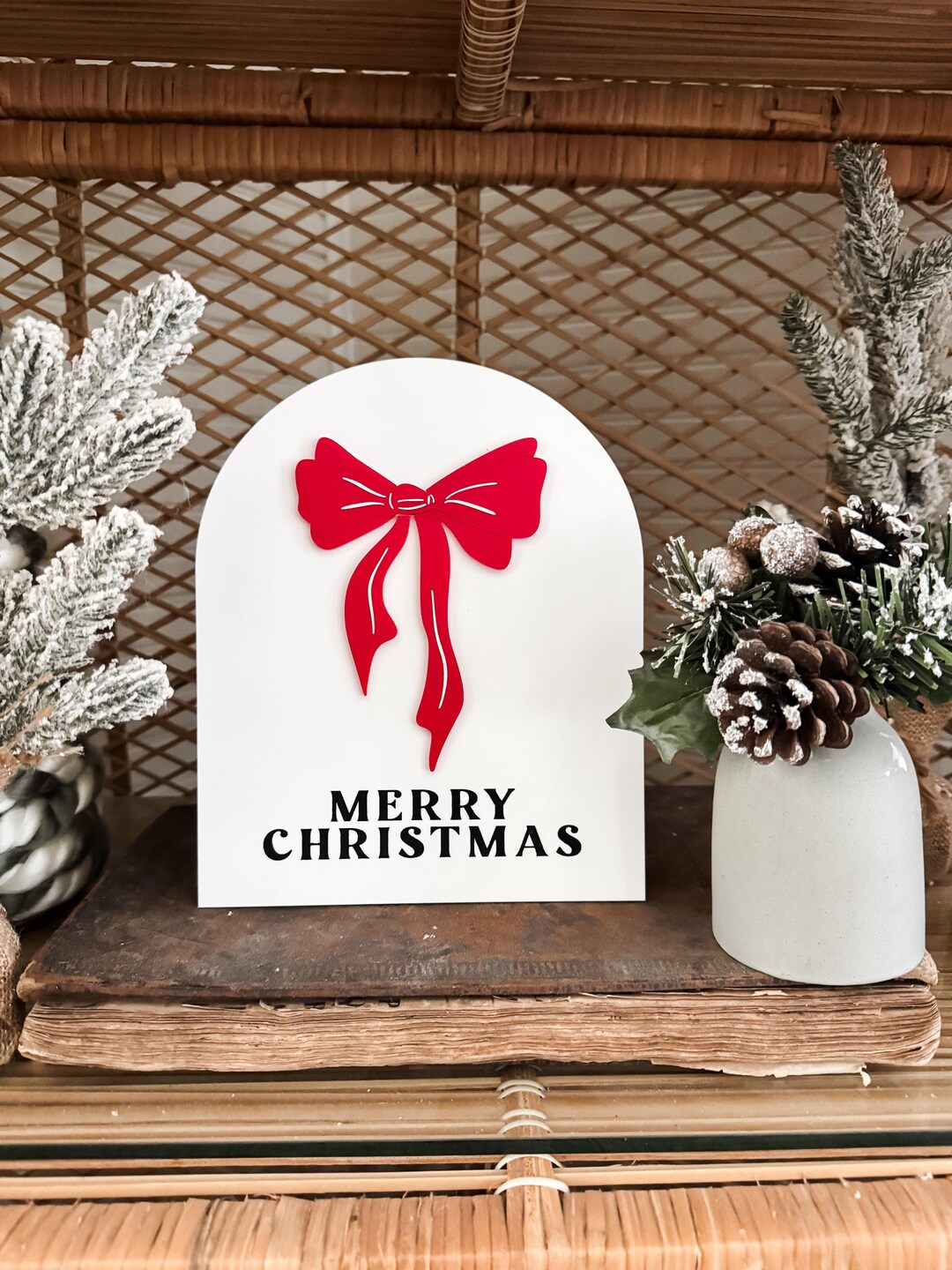 Merry Christmas Bow Sign | Framed Christmas Sign | 3D Sign | Laser ...