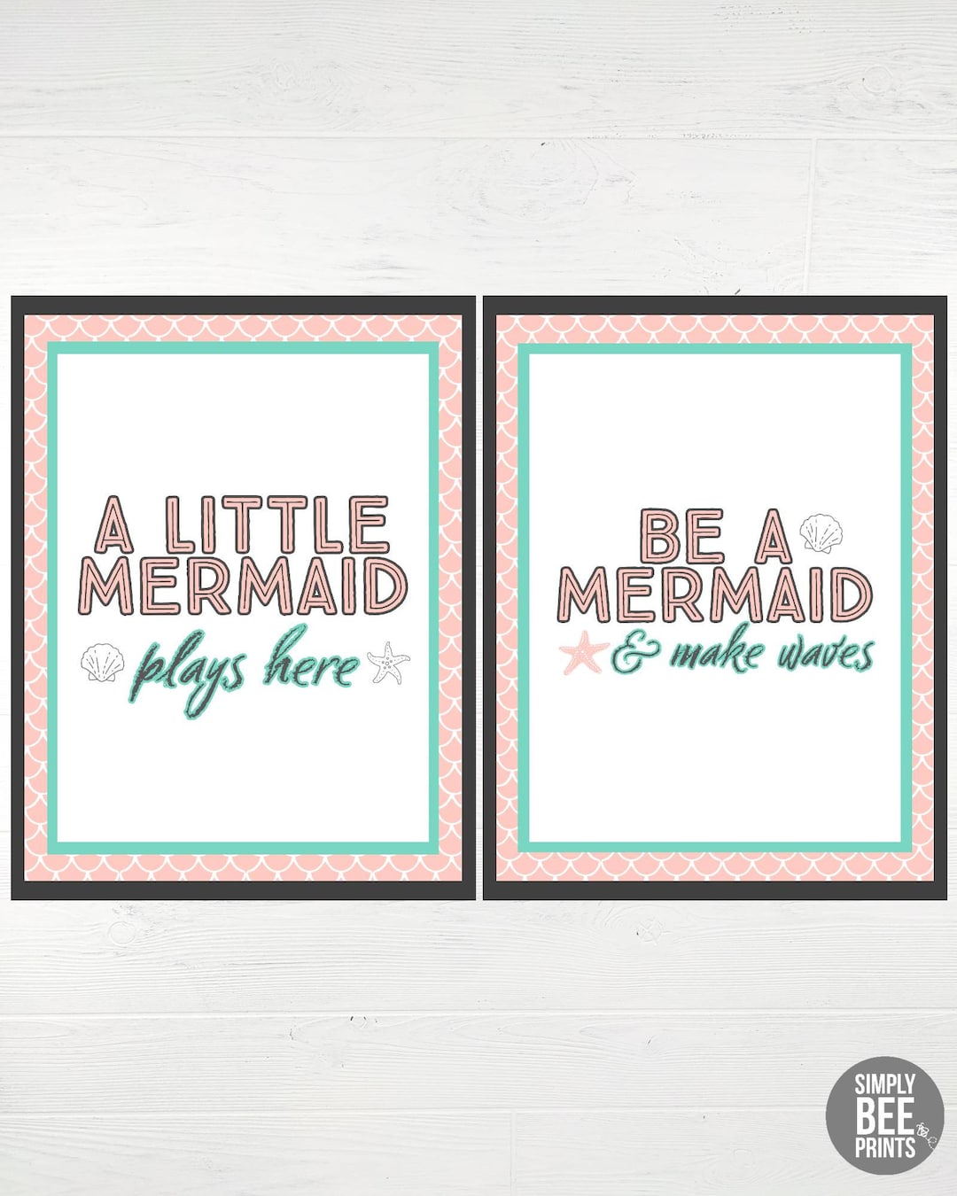 Mermaid Nursery Wall Decor Set, Playroom Mermaid Wall Art, Coral Set of ...
