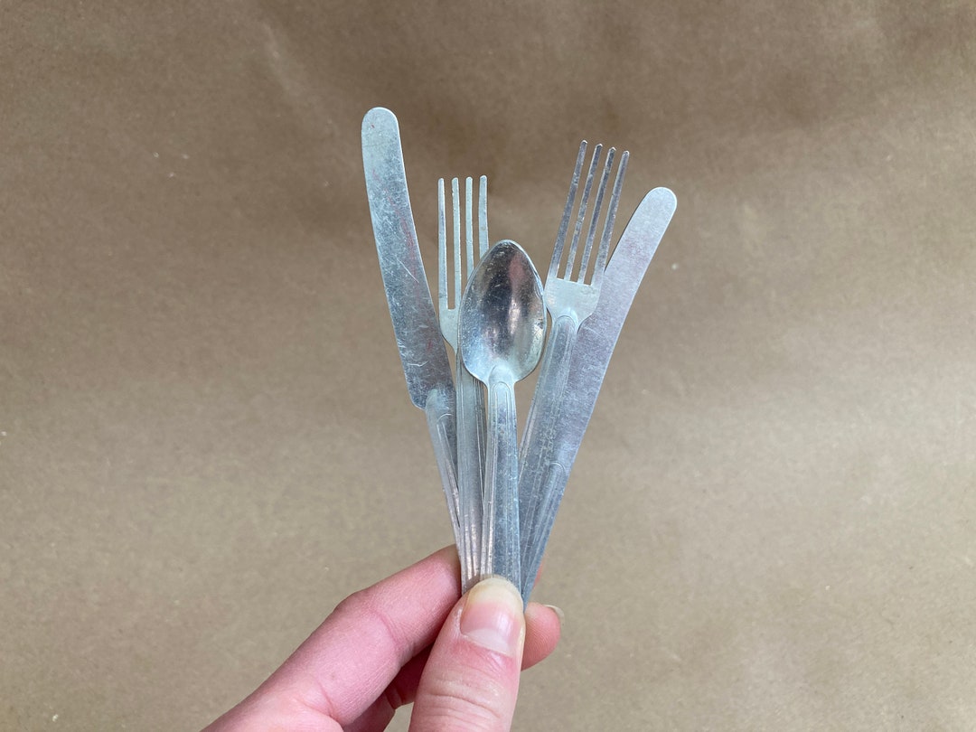 Set of 5 Vintage Children's Pretend Play Aluminum Flatware Utensils ...