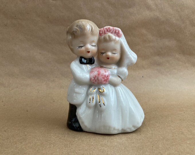 Vintage Porcelain Wedding Cake Topper With Pink Flowers and Gold Accent ...