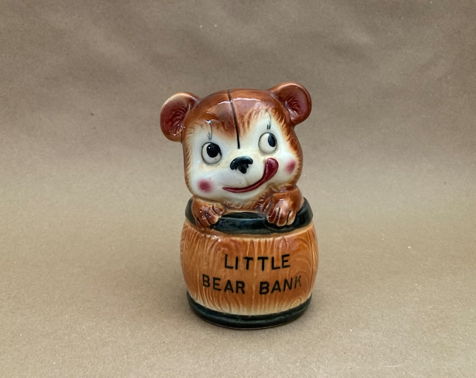 Vintage "little Bear Bank" Souvenir Coin Bank Ceramic Bear in a Barrel ...