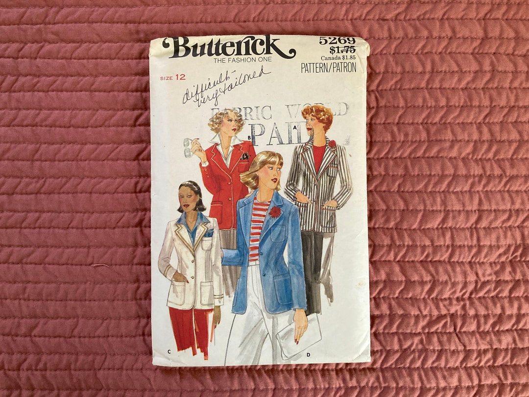 1970s Butterick 5269 Misses' Blazer Tailored Sewing Pattern in Size 12 ...