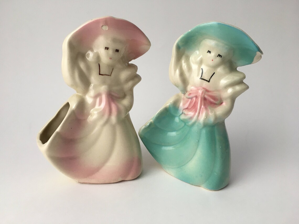 Vintage Pair of Lady Planters Porcelain Lady Planters | Etsy