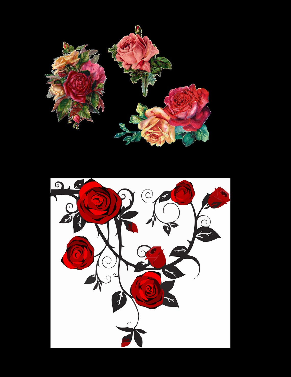 CUT OUT Roses Printable Digital Images / Printable Roses / Scrapbook ...