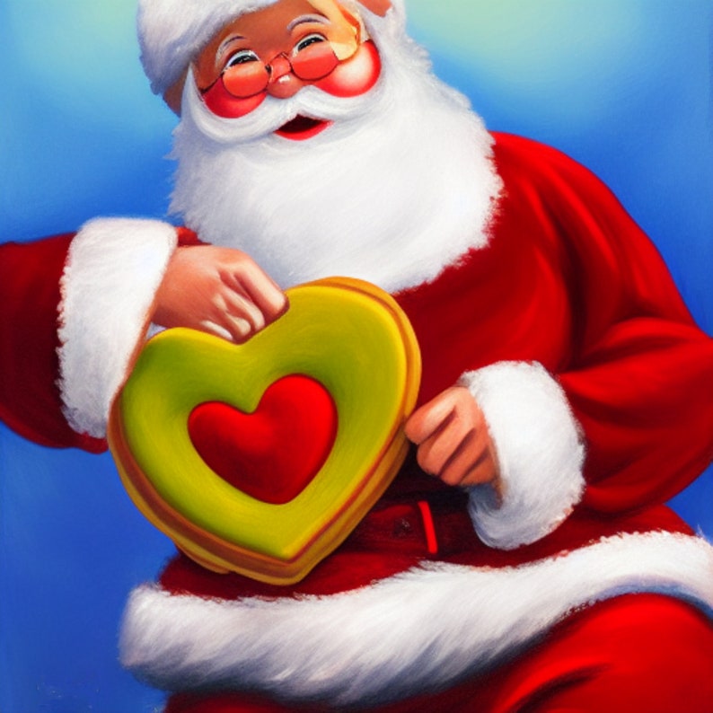 Printable Christmas Wall Art Printable Santa Claus Holding a Heart Wall ...