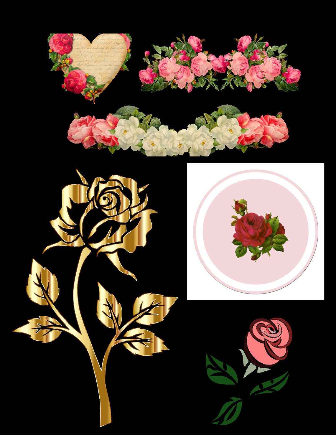 CUT OUT Roses Printable Digital Images / Printable Roses / Scrapbook ...