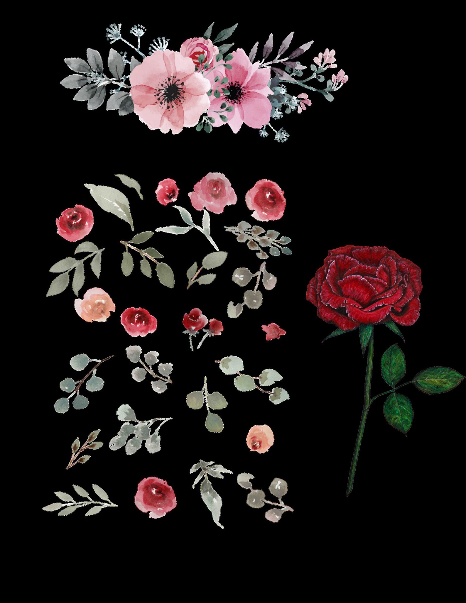 CUT OUT Roses Printable Digital Images / Printable Roses / Scrapbook ...